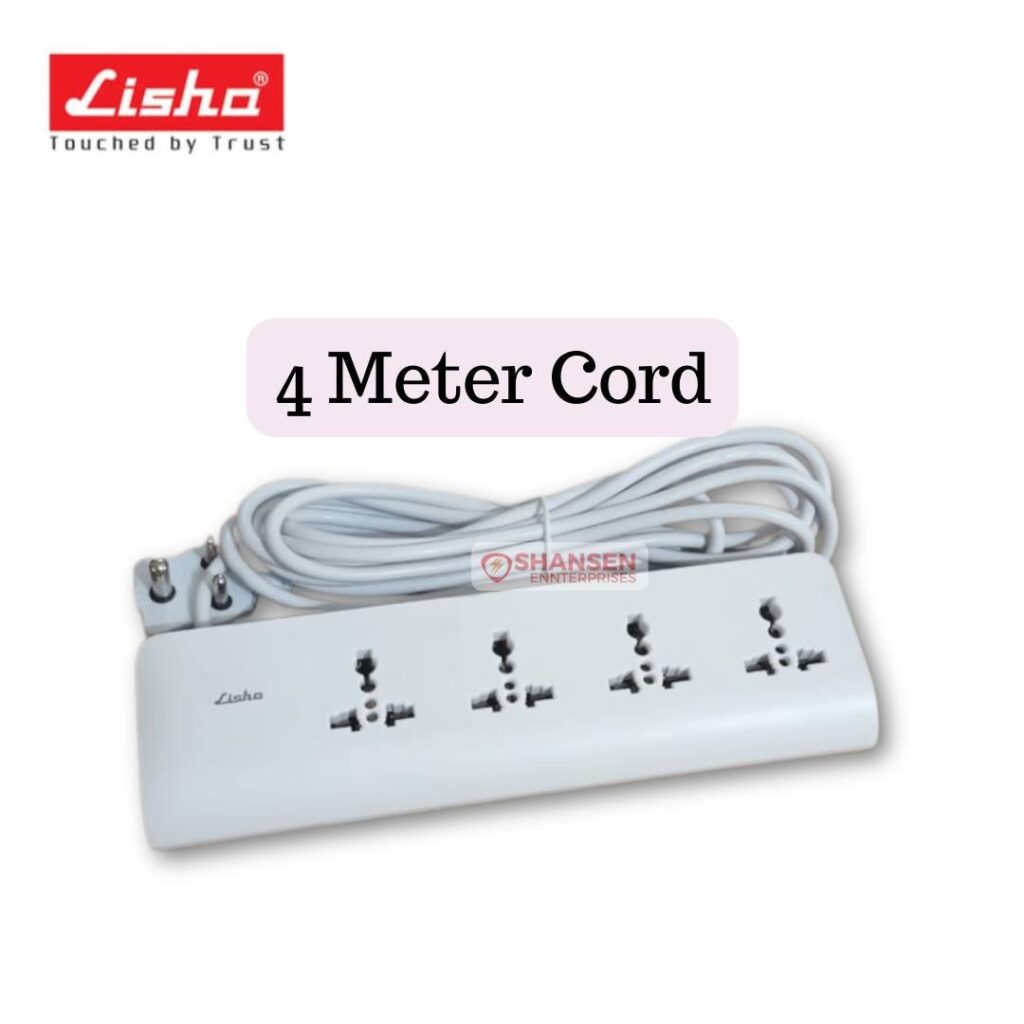 Lisha APEX 6A Power Strip with 4 Sockets & 4 Switches (4 Meter Cord ...